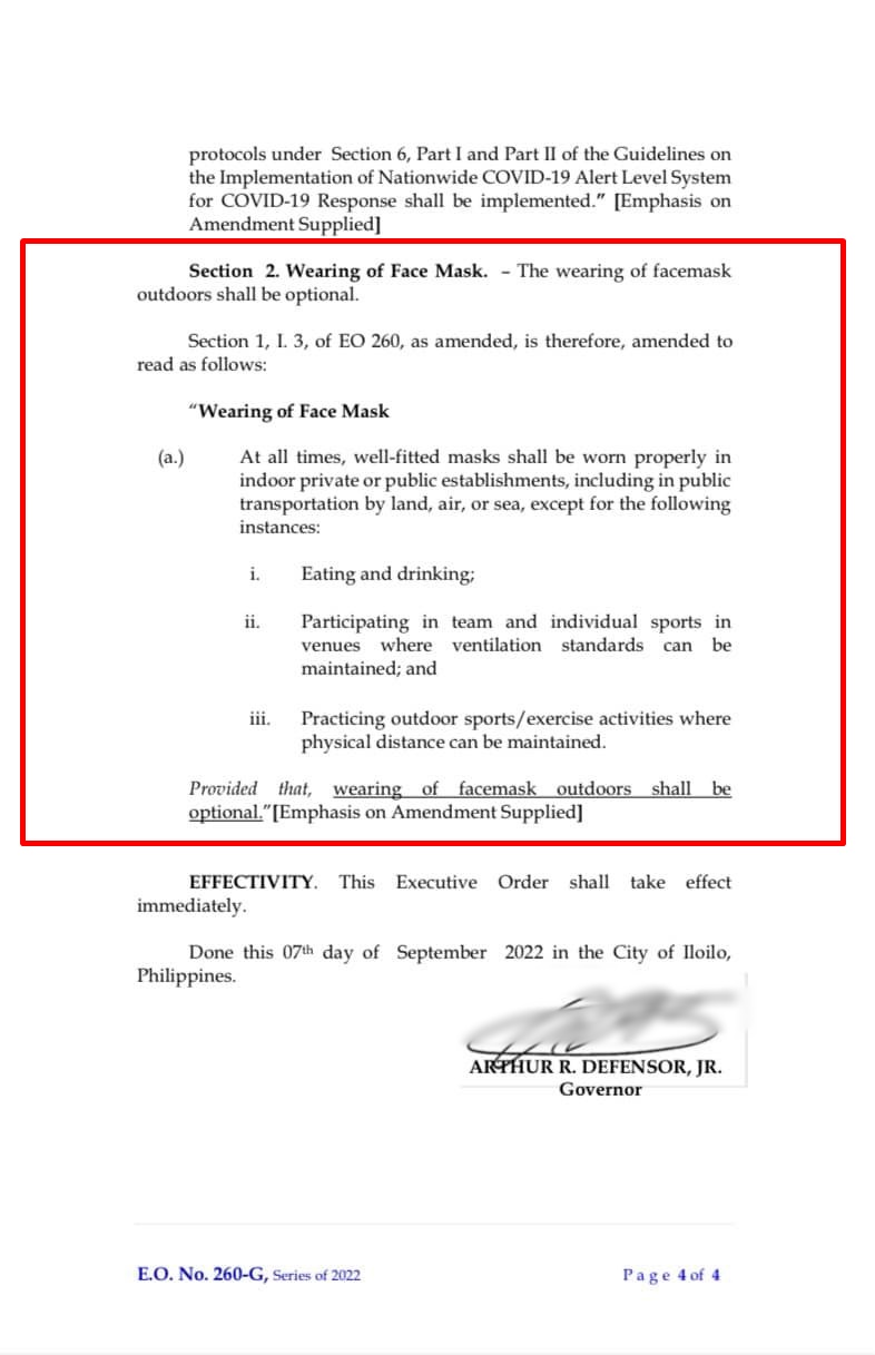 Pagsuksok sang face mask sa outdoor sa Iloilo province, optional na ...
